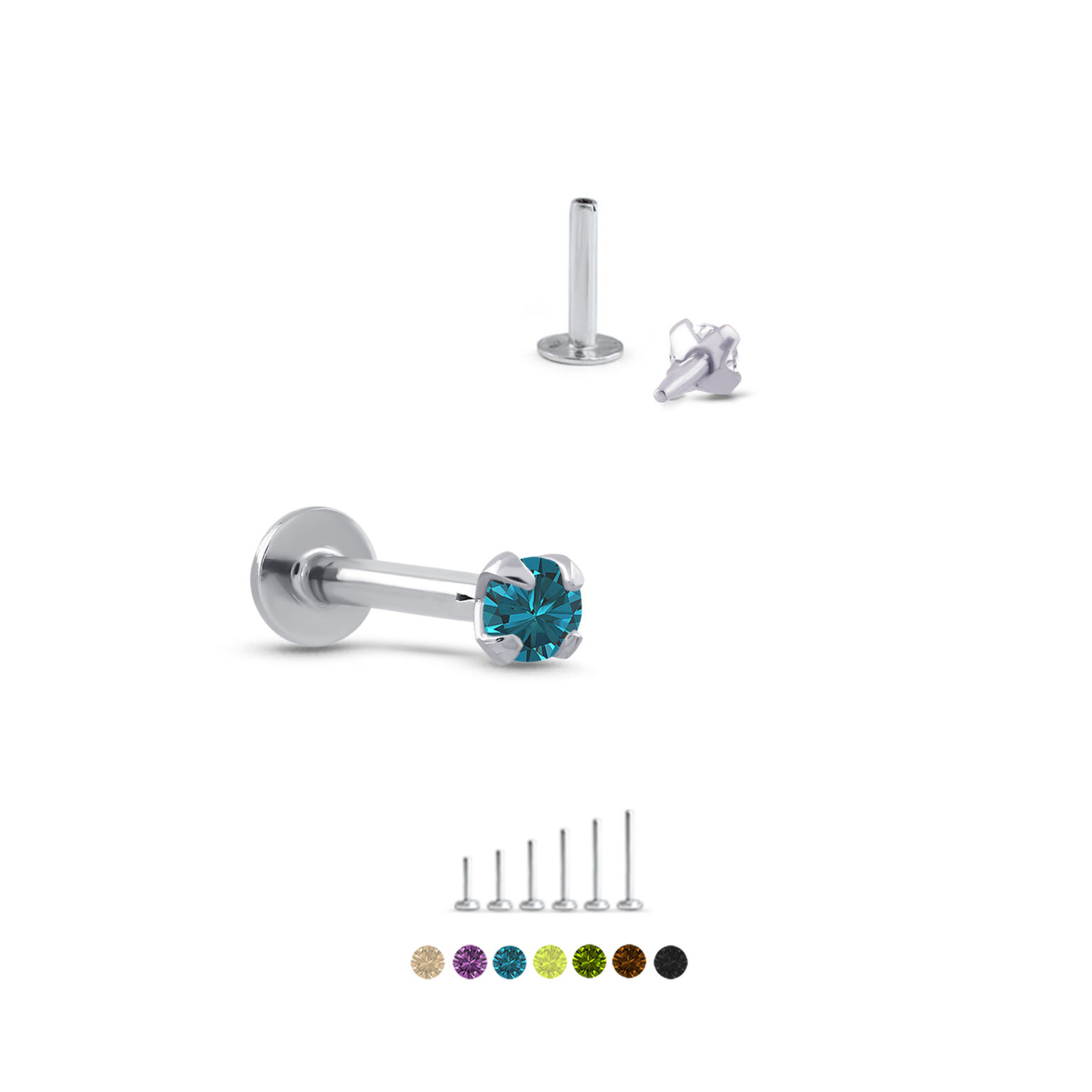 Colored Genuine Prong Labret Push Pin Stud 14K White, Yellow, Rose Gold ...